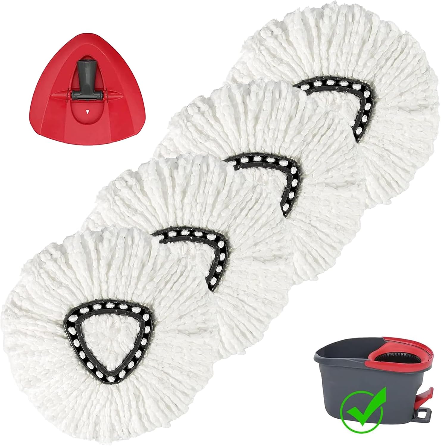 4 Pack Spin Mop Replacement Head with 1 Rotating Mop Base, EasyWring ...