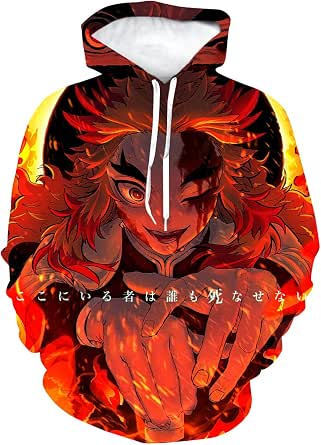Amazon.com: RASBCTK Demon Rengoku Shinjurou Slayer Hoodies Men's Flame ...