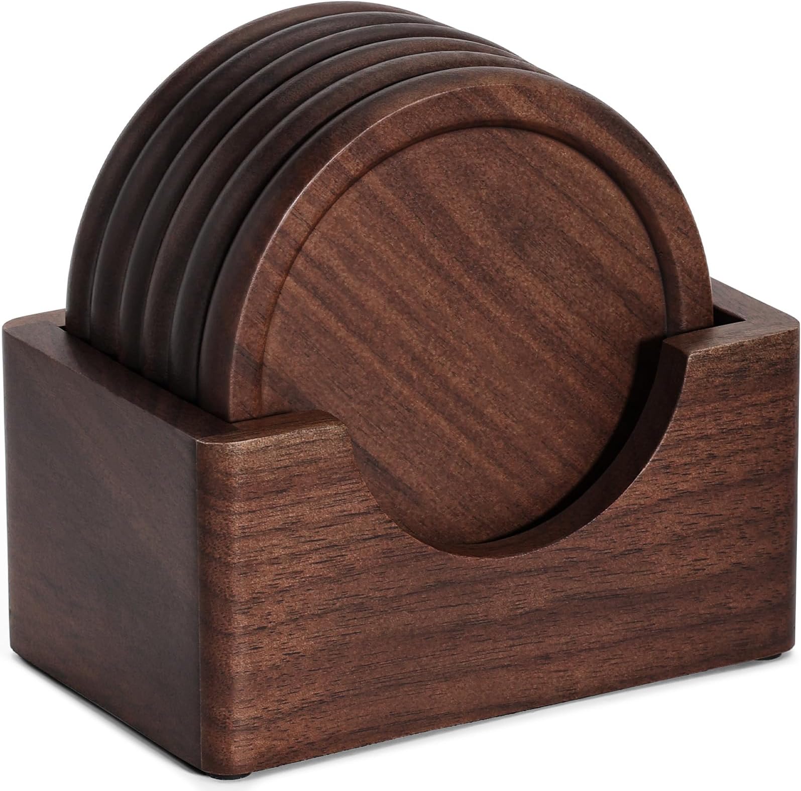 Amazon.com: EDHAS Acacia Wood Round Coasters Set of 4 with Iron Holder ...