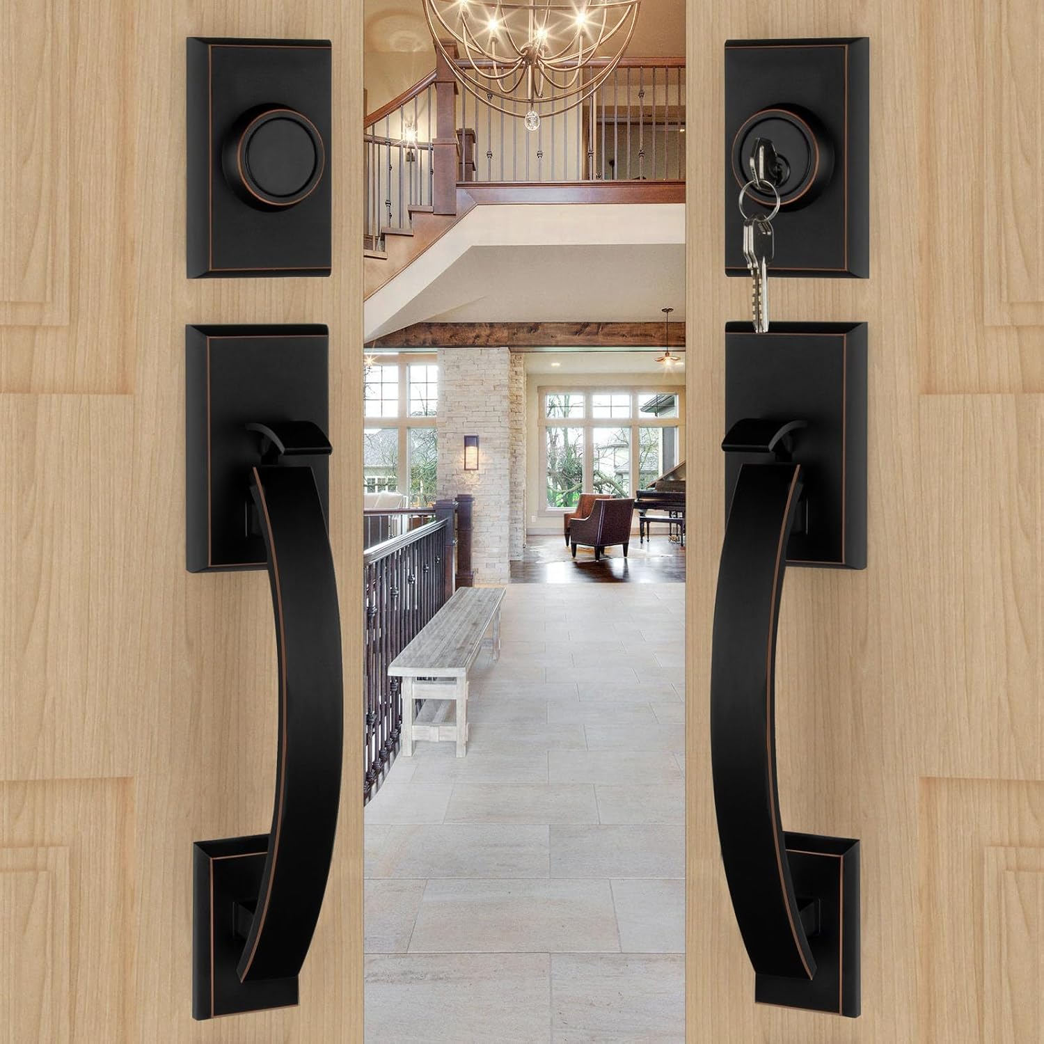 Goldenwarm Double Front Door Lock Set, Oil Rubbed Bronze Double Door ...