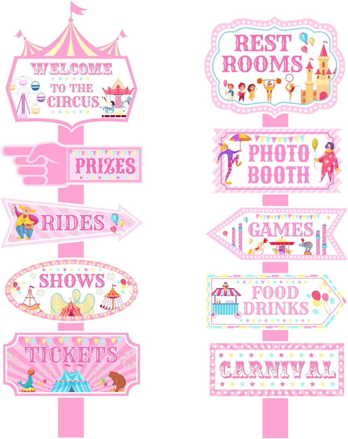 Amazon.com: 20Pcs Circus Carnival Party Directional Signs Pink, Circus ...