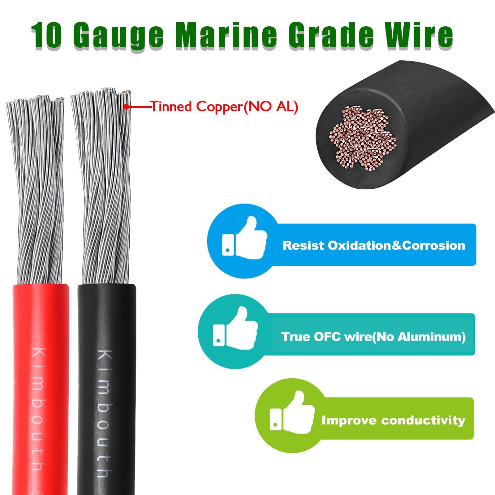Snapklik.com : 10 Gauge Marine Wire Tinned Copper Boat Cable, Standard ...