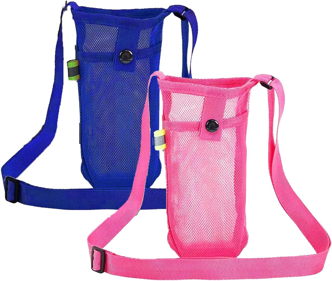 Mesh Water Bottle Pouch, 2Pcs Water Bottle Carrier Bag Mesh with Adjustable Shoulder Strap ...