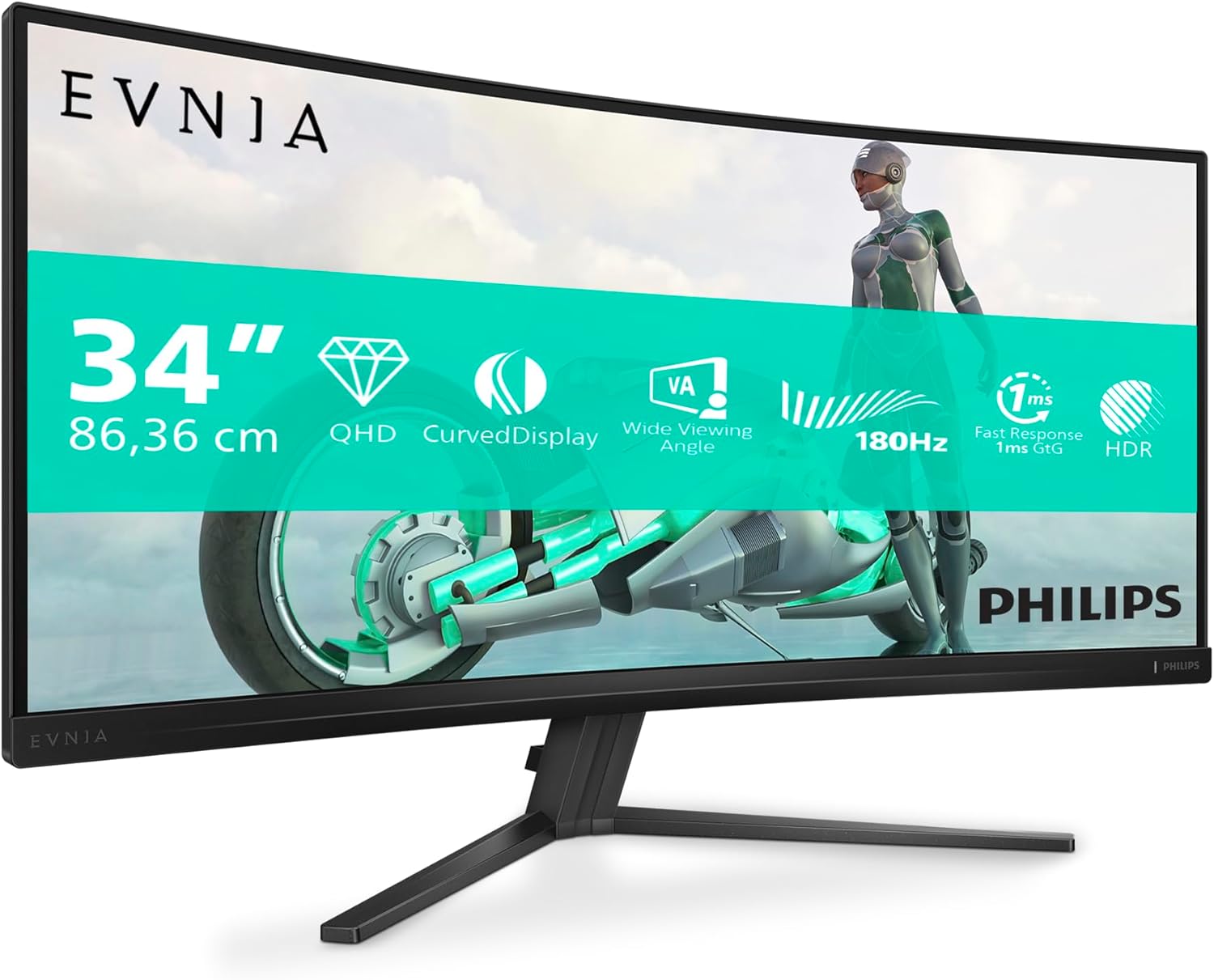 Philips 34M2C3500L 34 Zoll UW-QHD-Monitor, Curved, 180 Hz, schnelles VA ...