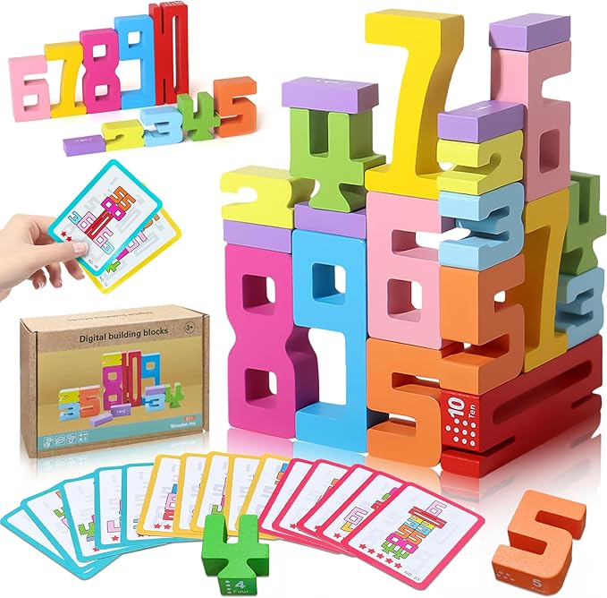 Amazon.com: XPQKDC Wooden Number Building Blocks - 20Pcs Stacking for 3 ...