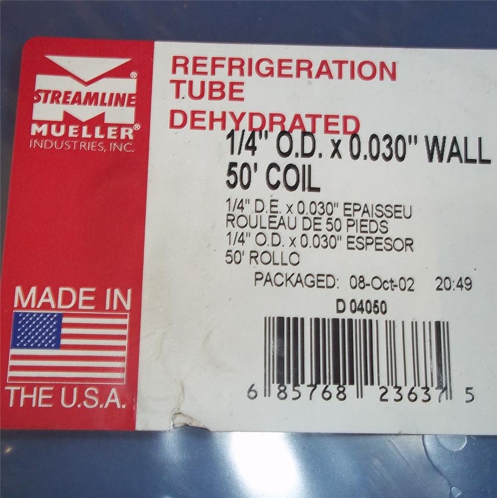 STREAMLINE MUELLER 1/4", 50' REFRIDGERATION TUBE DEHYDRATION COIL 1/4"O ...