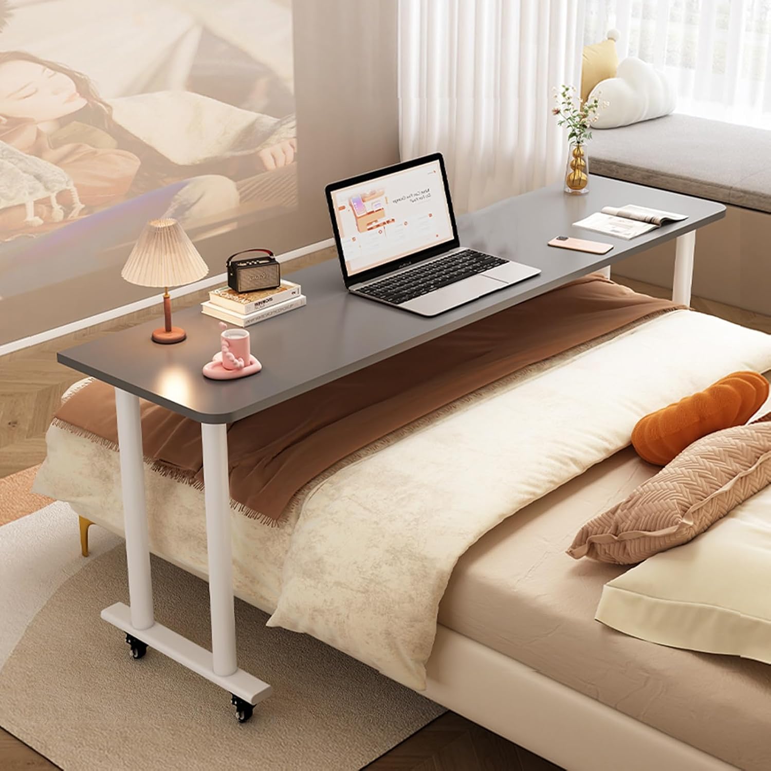 Amazon.com: YVYKFZD Overbed Table with Swivel Wheels, Portable Bedside ...