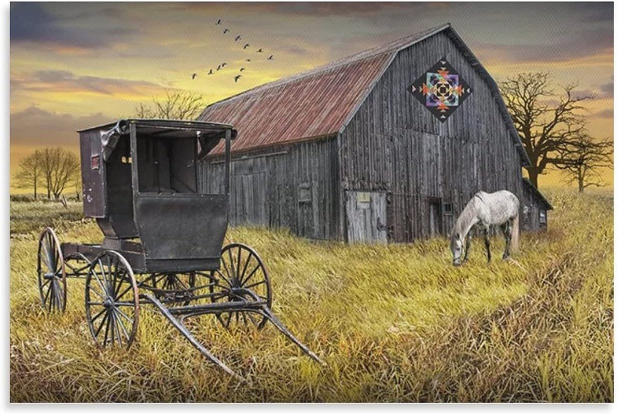 Amazon.com: Amish Carriage Farm Barn Quilt Art Horse And Carriage ...