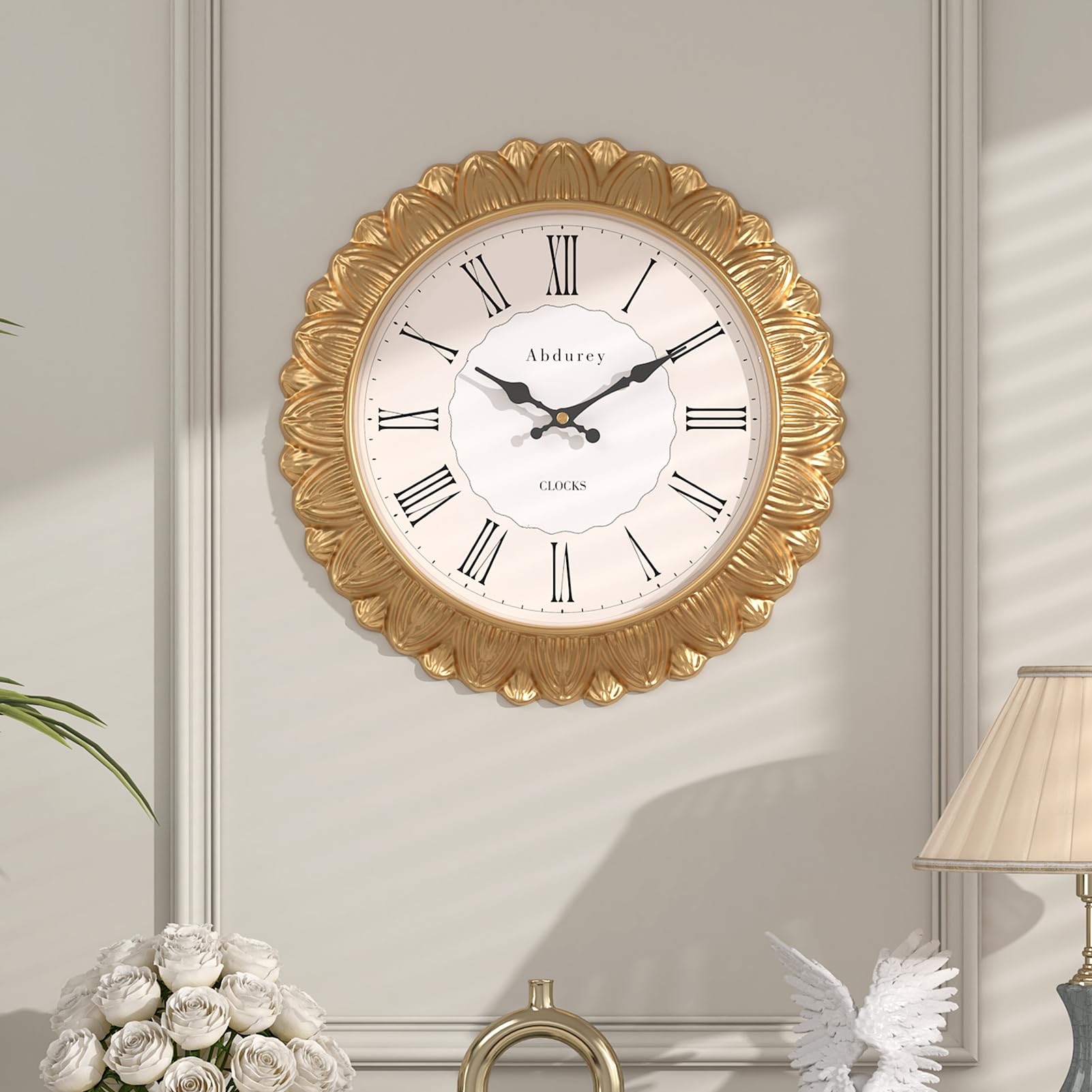Amazon.com: Abdurey 12 Inch Gold Sunflower Decorative Wall Clock, Boho ...