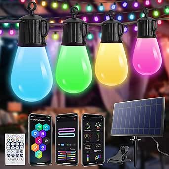 Solar String Lights RGB App Remote Control, 50FT Smart Solar Powered ...