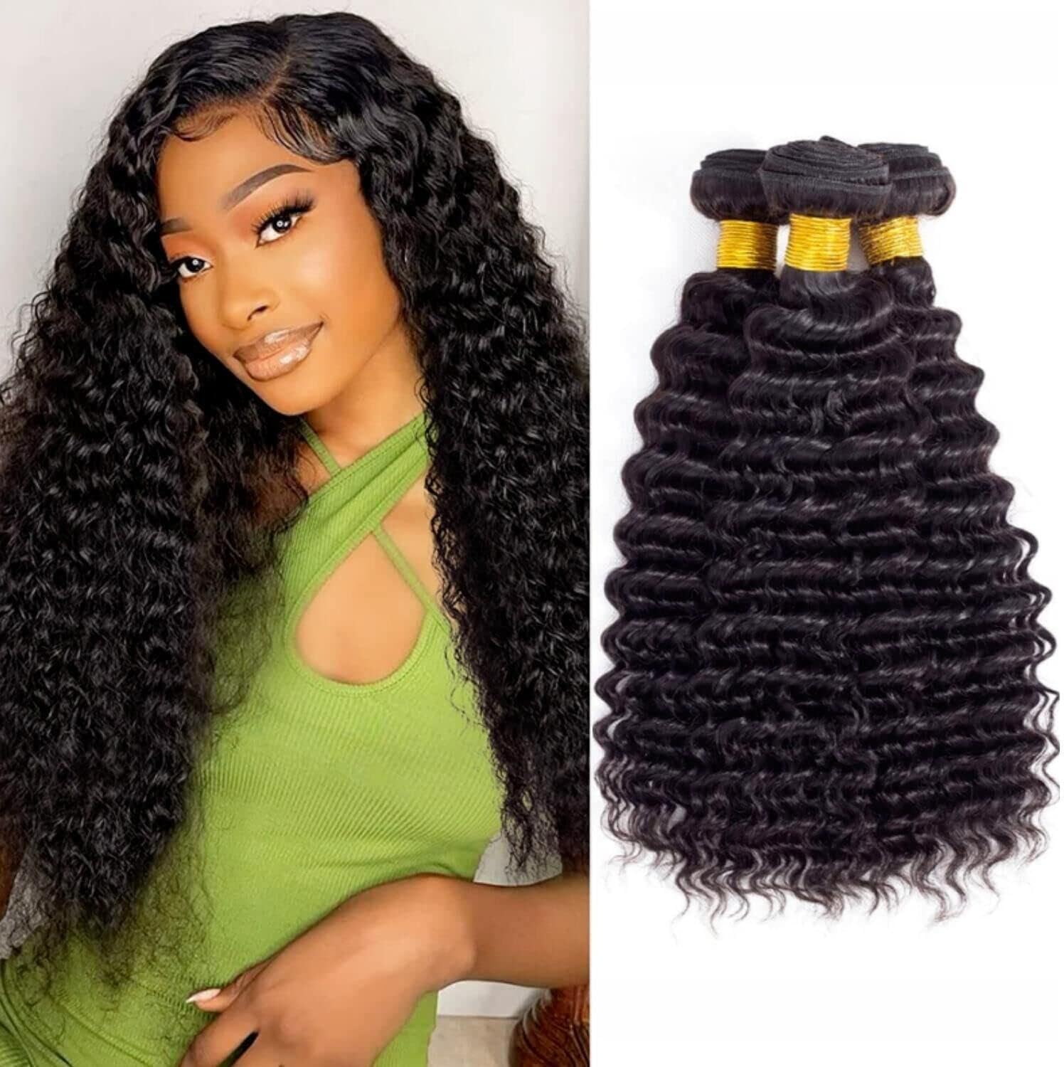 Amazon.com : SIIKAP Deep Wave Bundles Human Hair 18 Inch 1 Bundle 10A ...