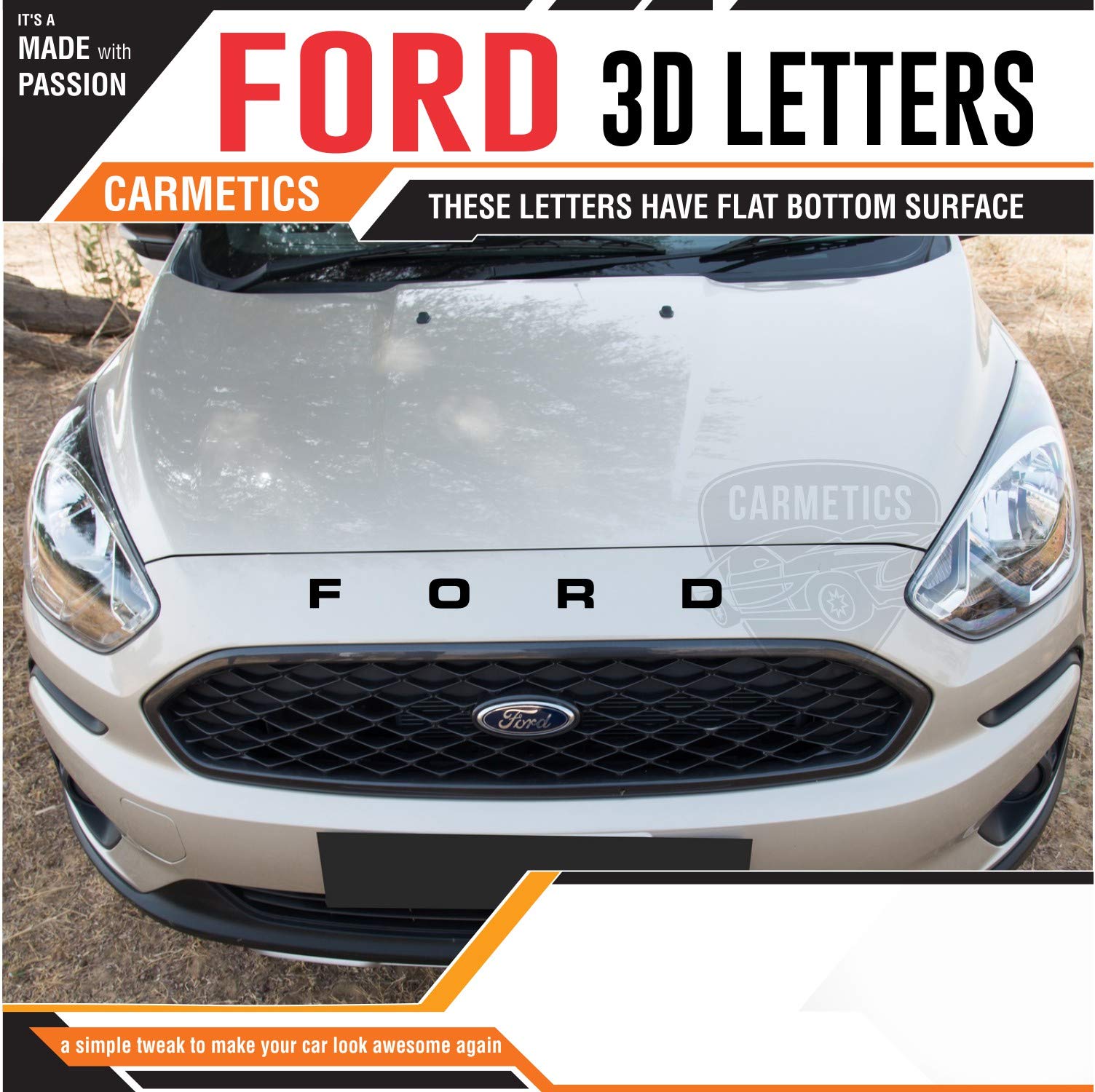 CarMetics Ford 3D Letters Stickers Decals Logo Emblem Bonnet Letters ...