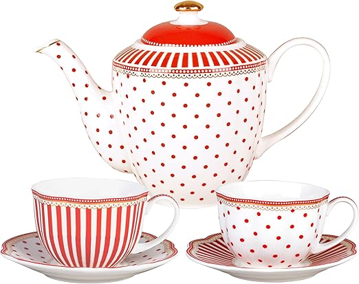 Amazon.com | Gracie China Red Polka Dots Stripes 5-Piece Porcelain Tea ...