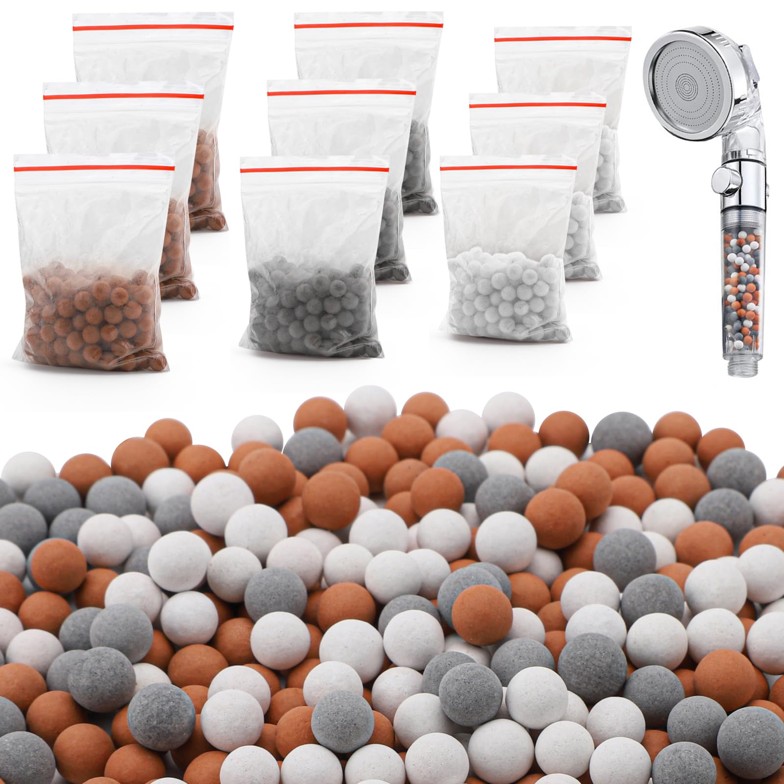 9 Packs Ionic Shower Head Filter Beads, Mineral Balls Negative Ion, pH ...