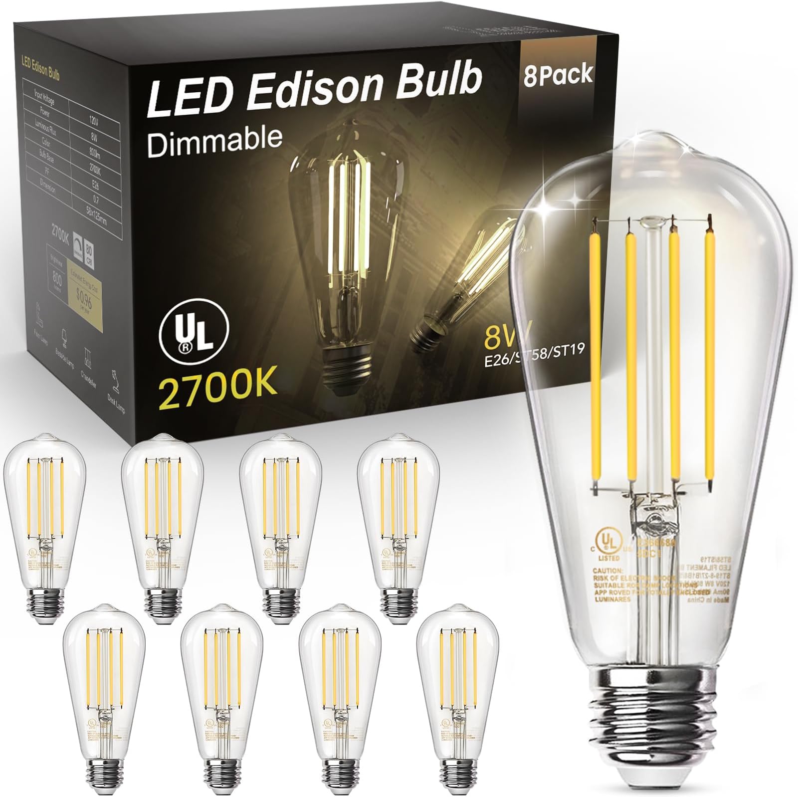 DAYBETTER 10 Pack LED Lights, Vintage LED Edison Bulbs 60 Watt ...