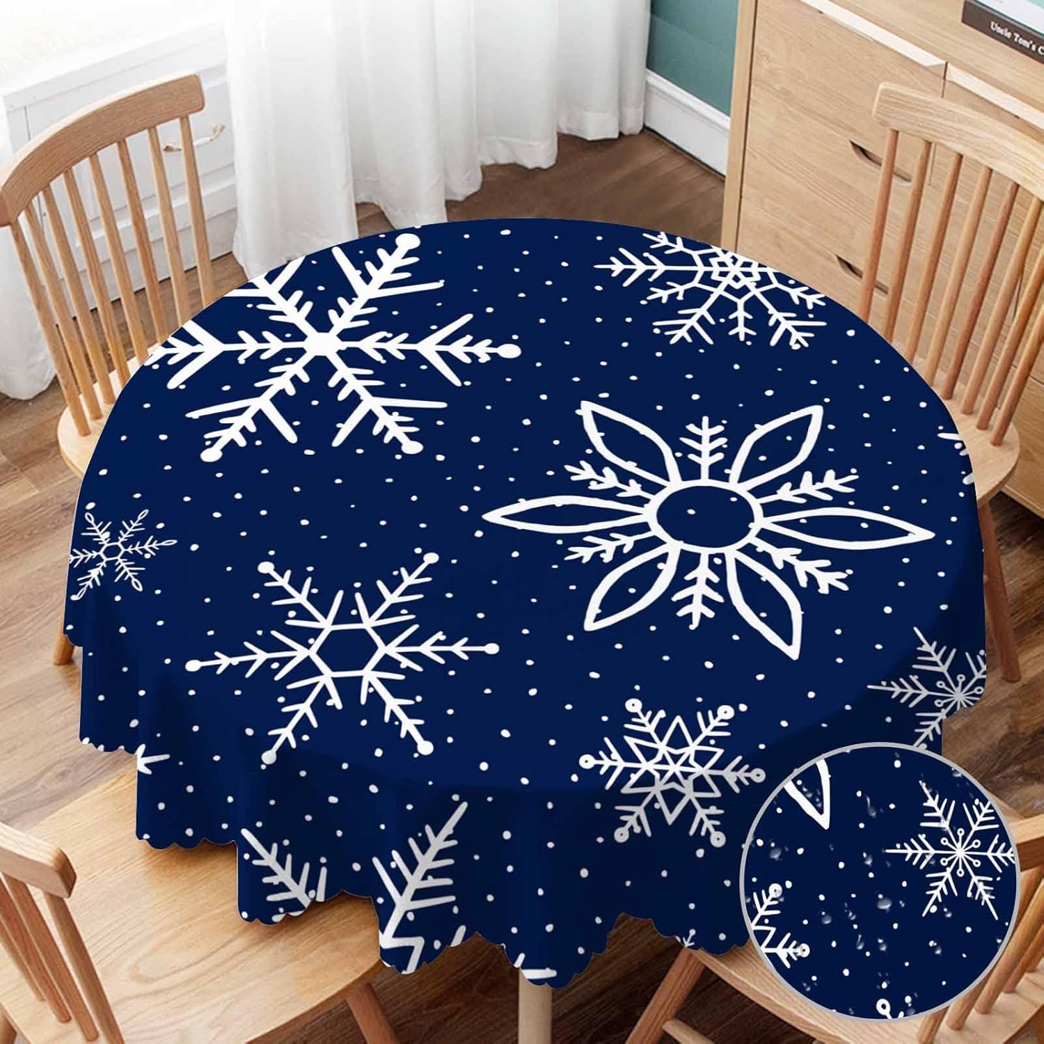 Amazon.com: Yibeas Tablecloth Round Snowflake Table Cloth Winter ...