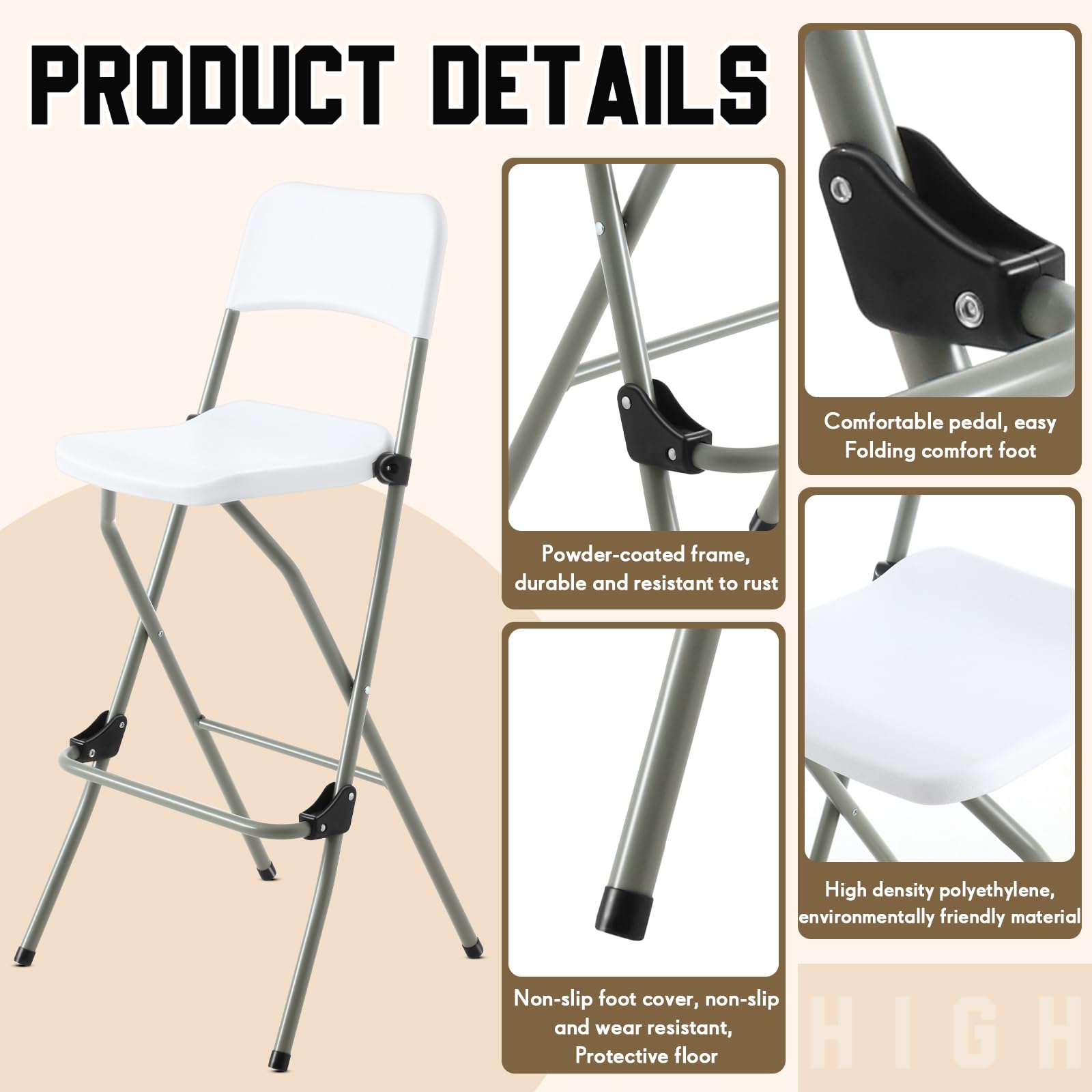 Sintuff Folding Stool with Back Portable Metal Frame Barstools with ...