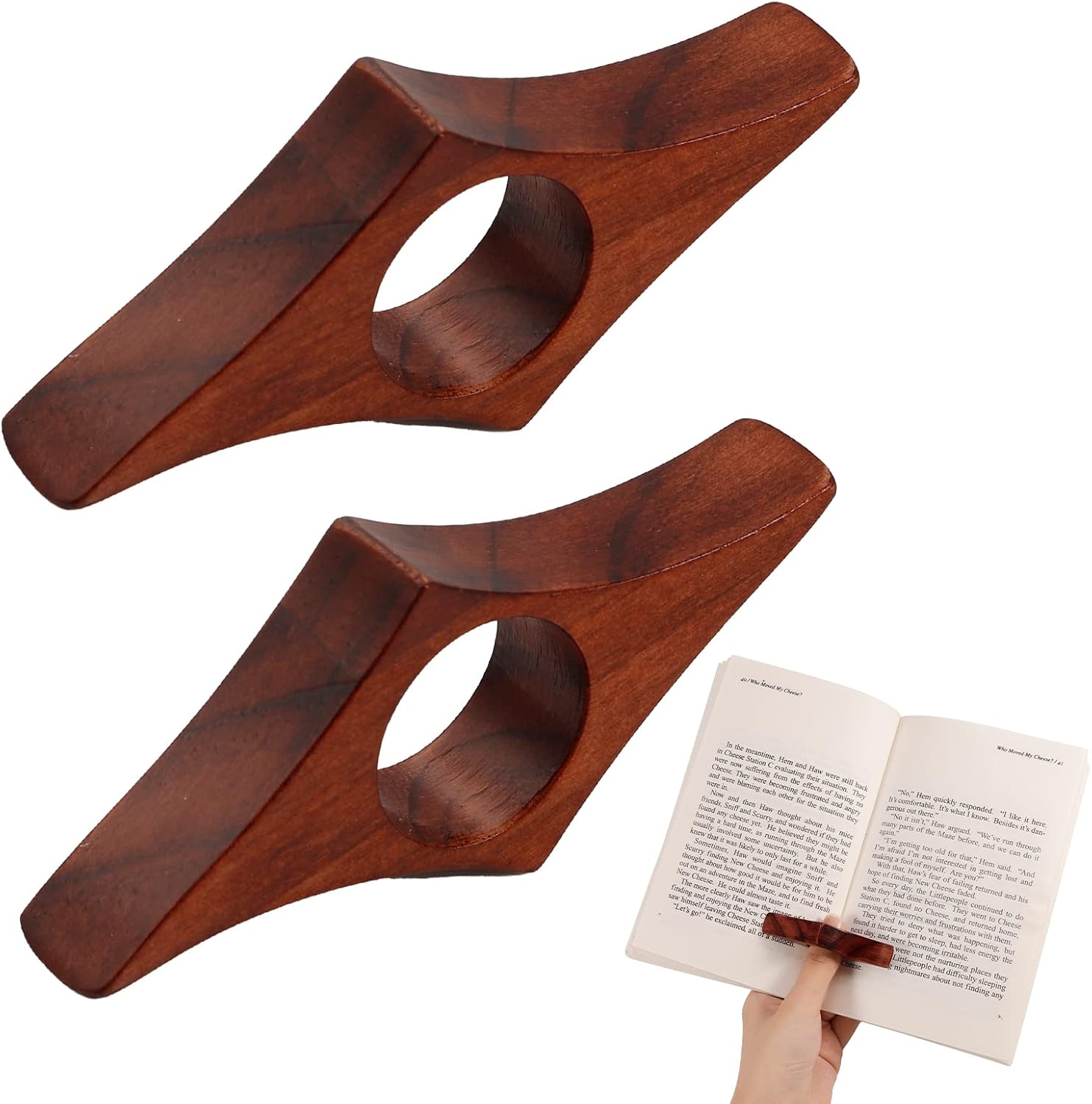 JOELELI 2Pcs Resin Book Page Holder, Handmade Natural Walnut Thumb ...