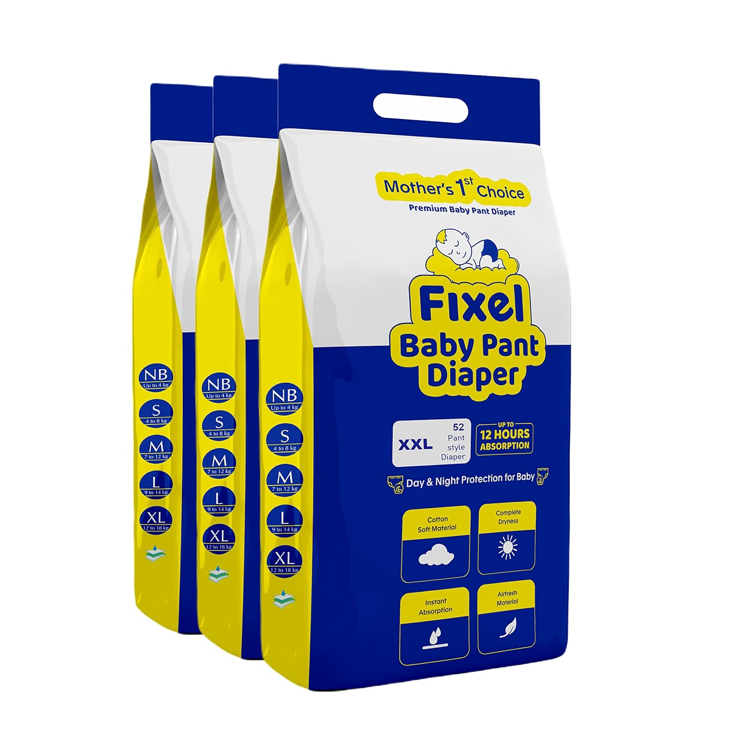 Buy FIXEL Baby Diaper Pants Extra Large XXL-Size - 156 Count Online at ...