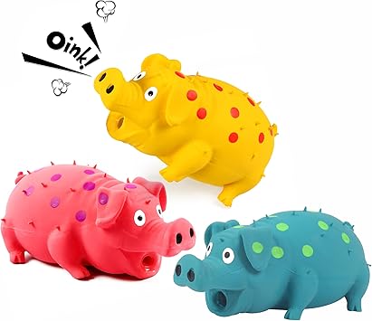 3-Pack Squeaky Pig Dog Toys - Durable Rubber Chew Toys with Oinking ...