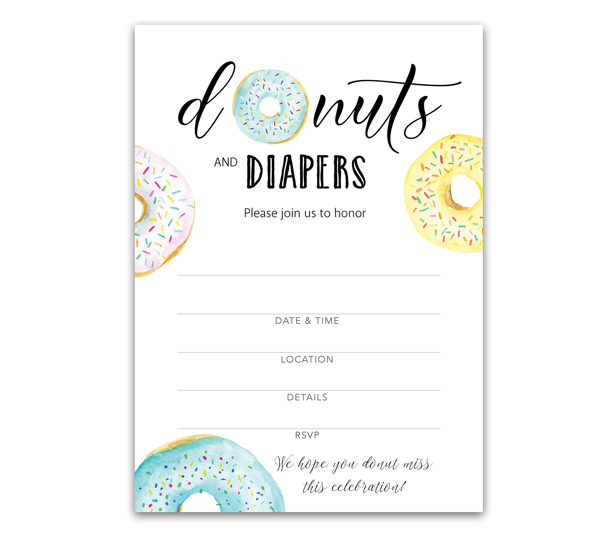 Amazon.com : Donut and Diapers Sprinkle Invitation — Pack of 25 — Boy ...