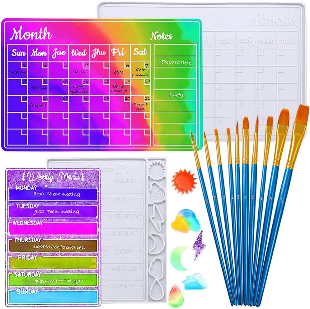 Amazon.com: Resin Moulds with Paint Brush, FineGood Calendar Resin ...