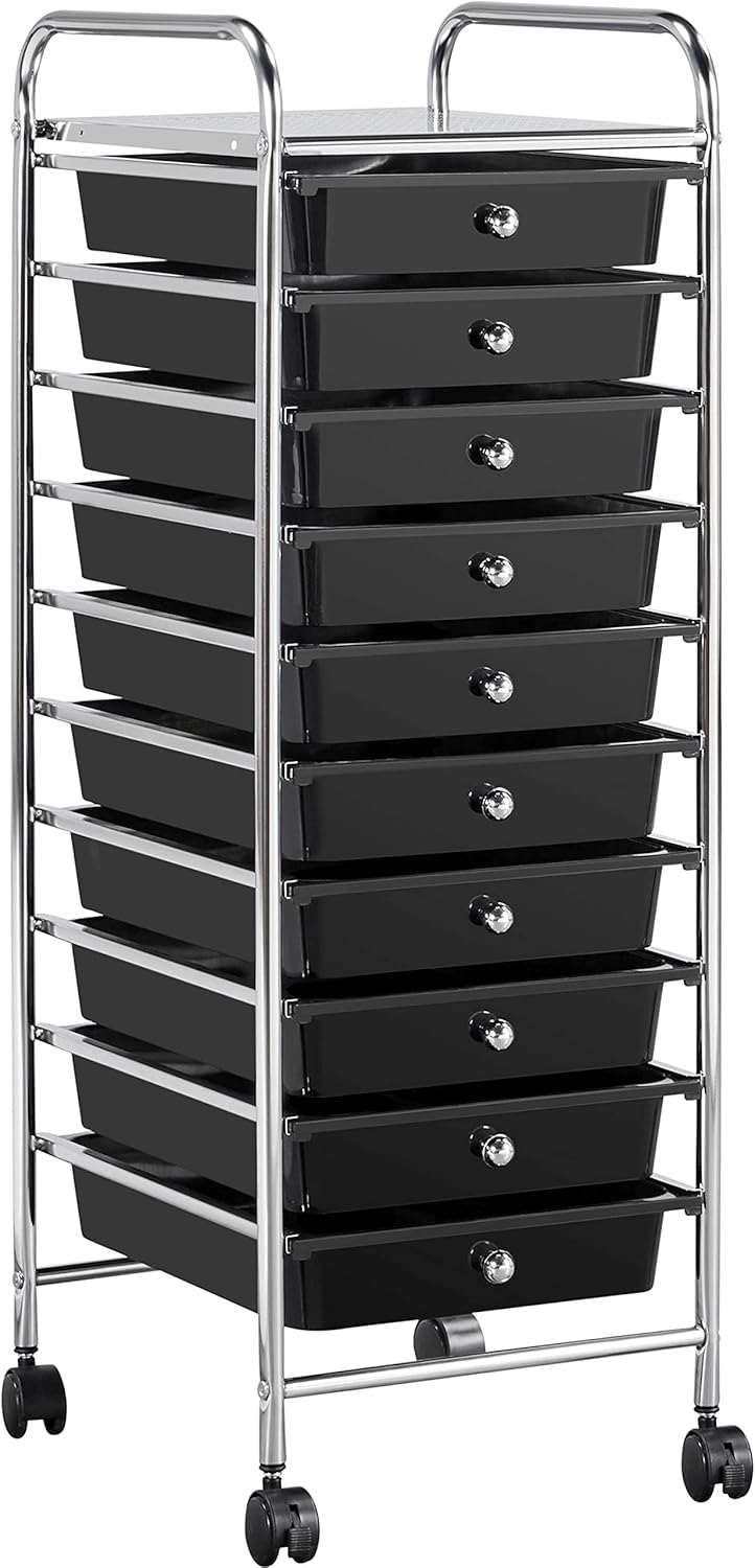 Yaheetech 10-Drawer Storage Trolley with Shlef Plastic Storage Drawers ...