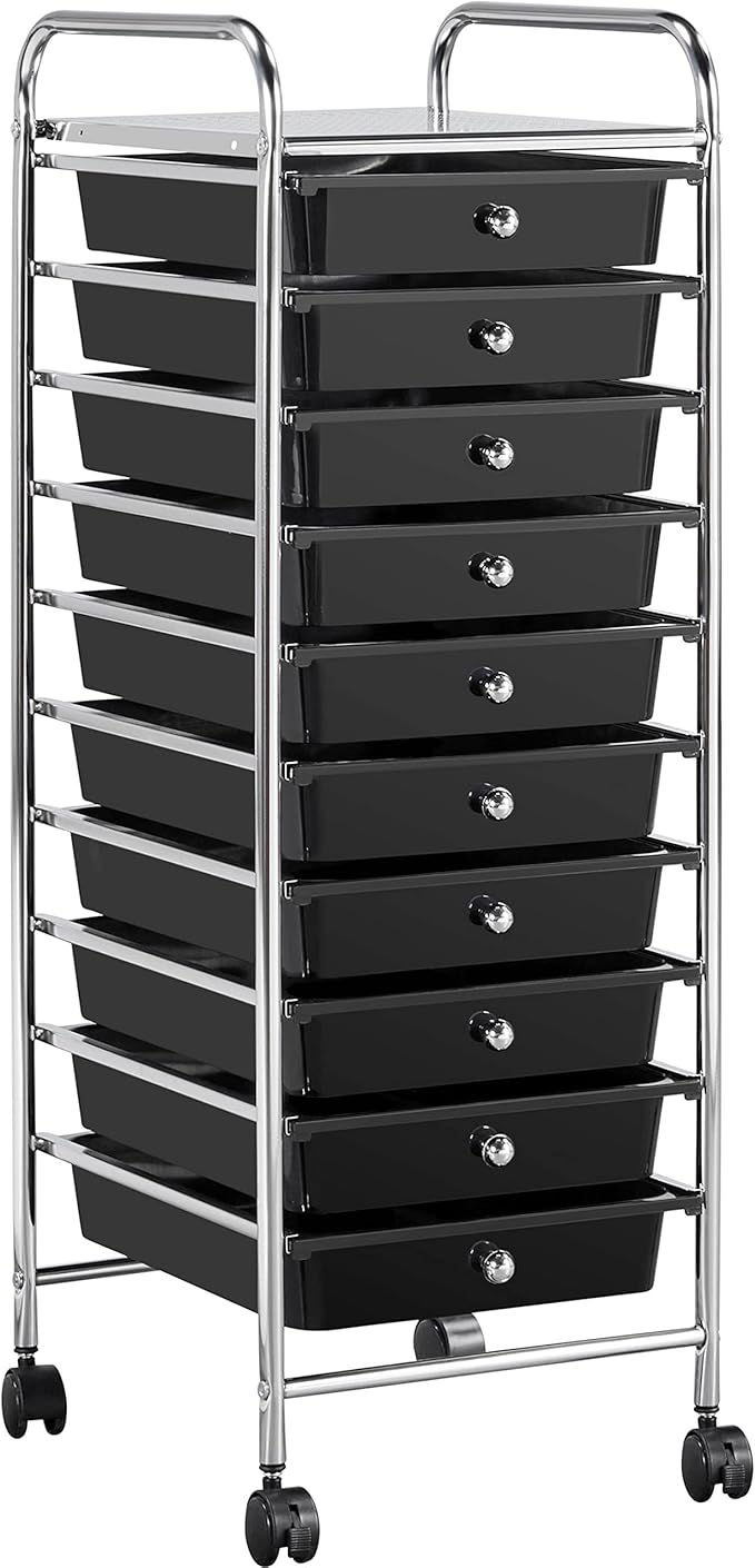 Yaheetech 10-Drawer Storage Trolley with Shlef Plastic Storage Drawers ...