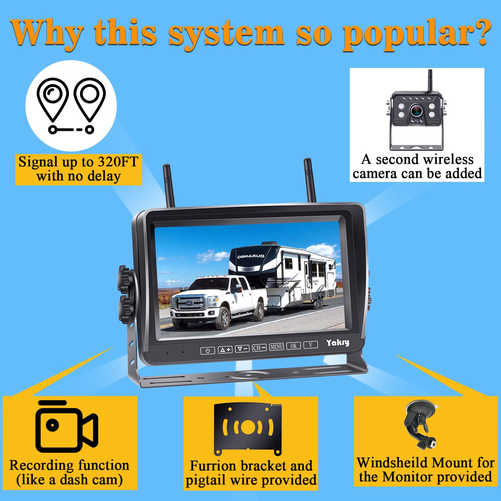 Buy Yakry RV Backup Camera Wireless HD 1080P 7 Inch DVR Monitor Touch ...