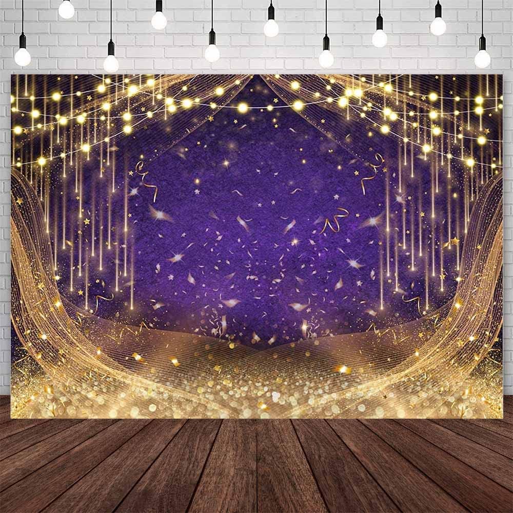 Amazon.com : AIBIIN 7x5ft Purple and Gold Party Photo Backdrop Gold ...
