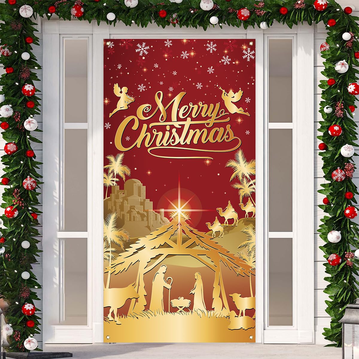 Amazon.com: Christmas Nativity Door Cover Holy Nativity Banner ...