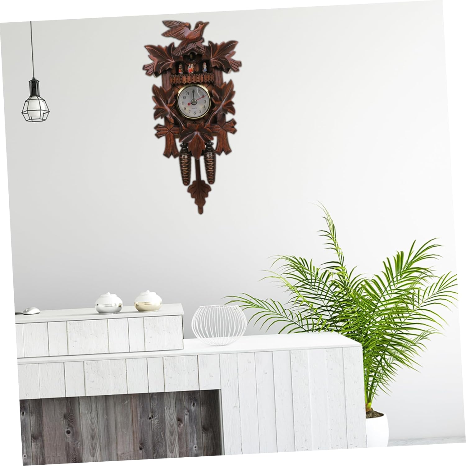 HOMSFOU Wooden Wall Clock coo Traditional Cuckoo Clock Vintage Wall ...