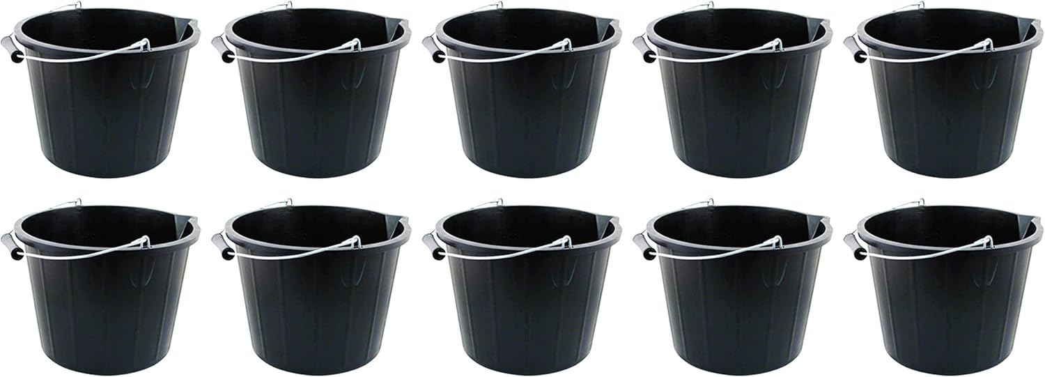 [Set of 10] 14L Litre Strong Black Plastic Builders Bucket 3 Gallon ...