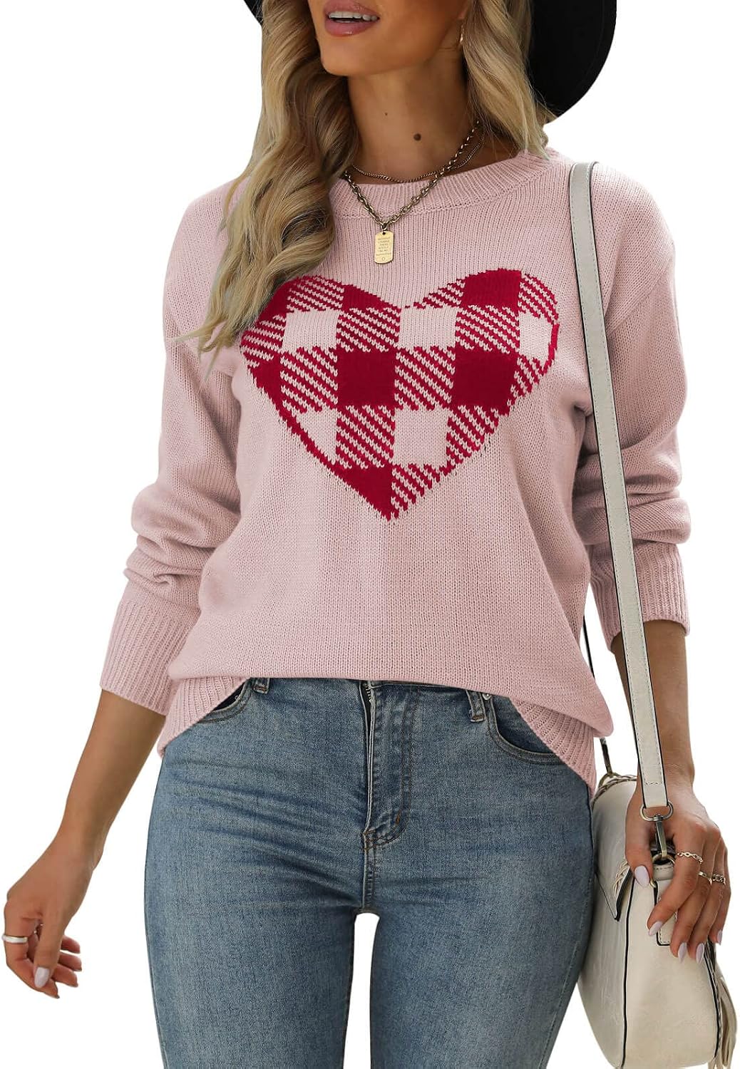 shermie Women's Pullover Sweaters Long Sleeve Crewneck Cute Heart ...
