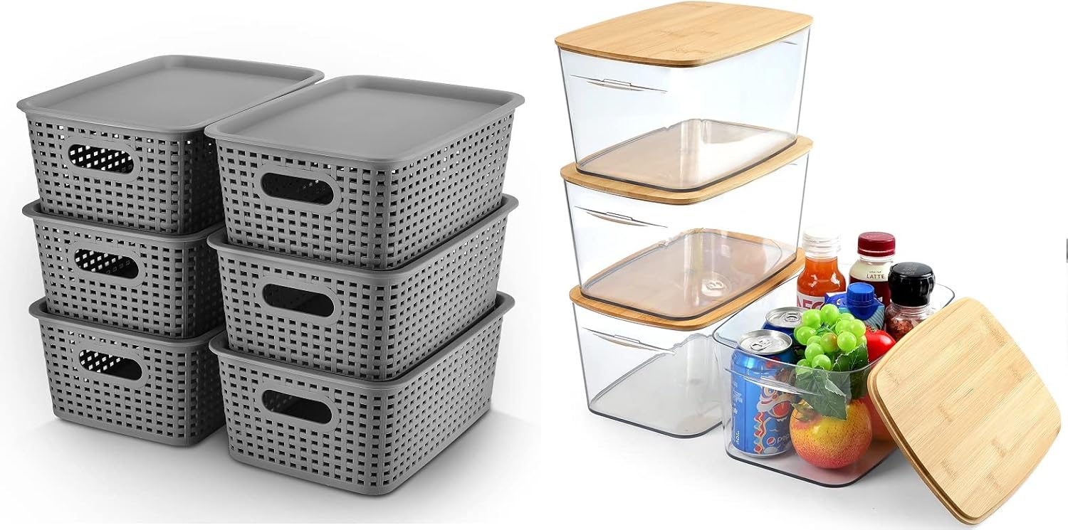 Amazon.com - AREYZIN Set of 6 Lidded Storage Baskets + 6 Pack Clear ...