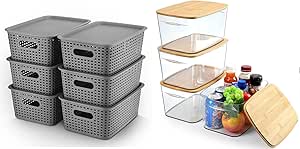 Amazon.com - AREYZIN Set of 6 Lidded Storage Baskets + 6 Pack Clear ...