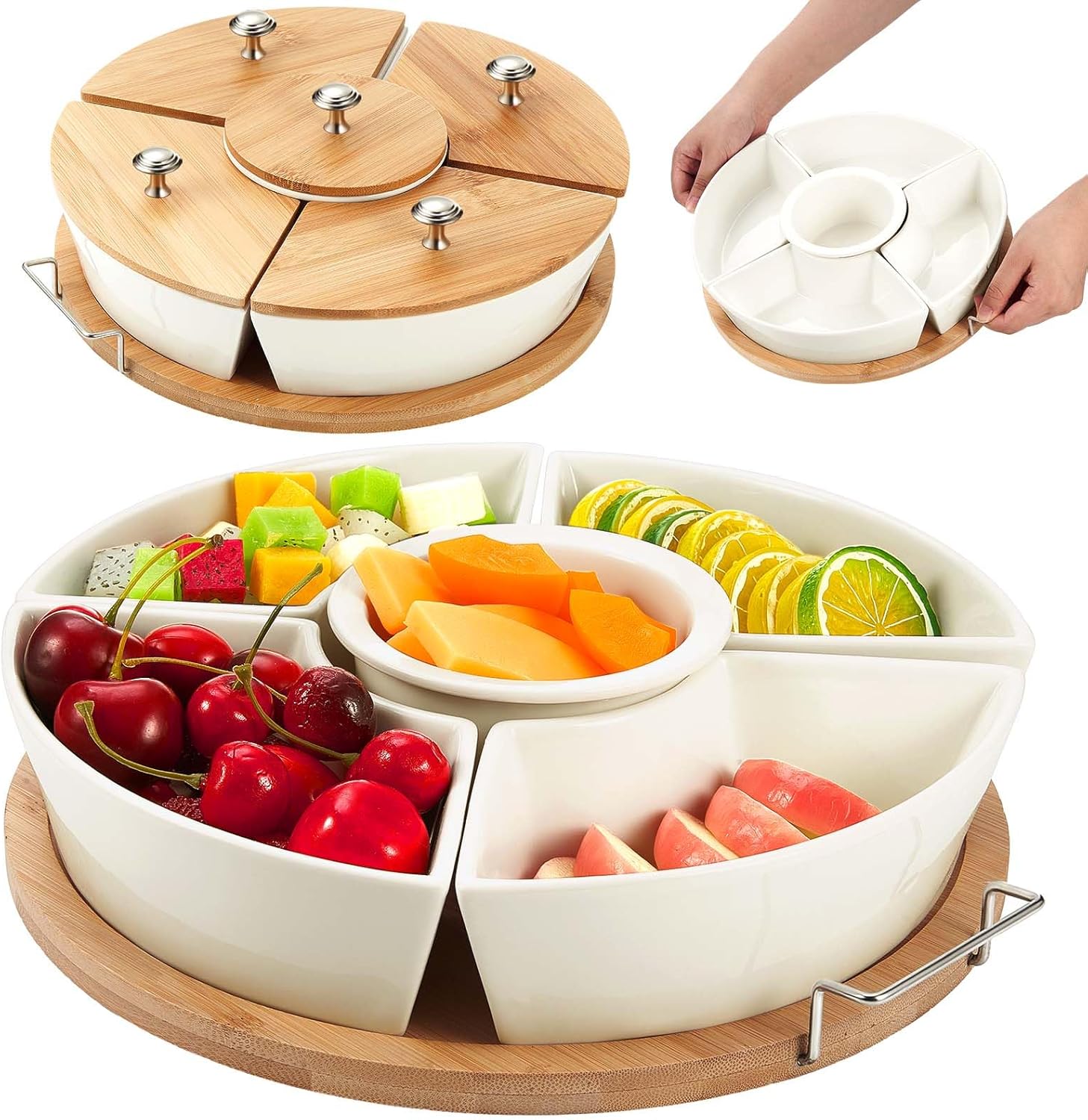 Amazon.com | Rtteri 360° Rotatable Lazy Susan Serving Tray with Bowls ...