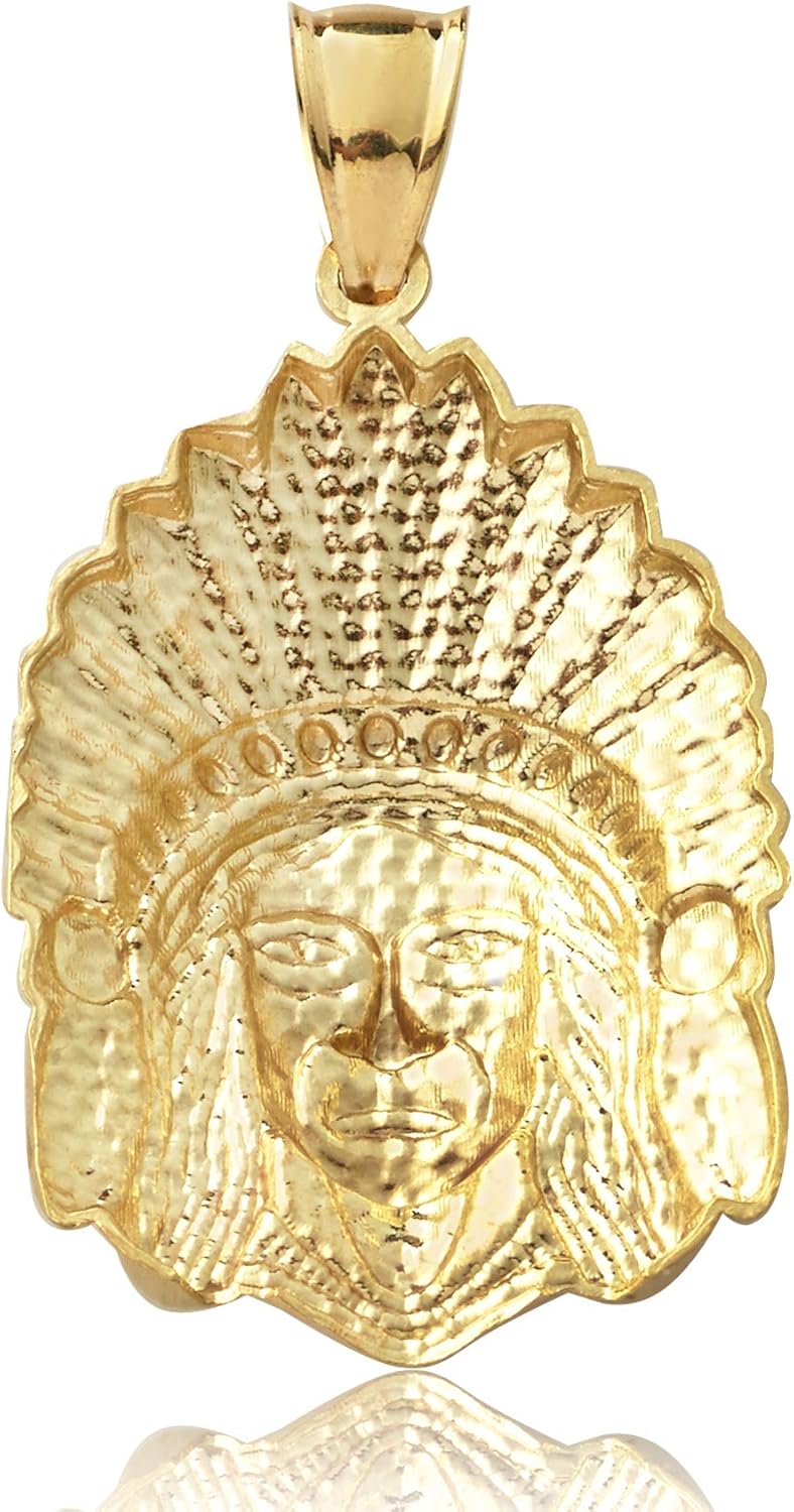 Amazon.com: LoveBling 10K Yellow Gold Native American Indian Chief Head ...