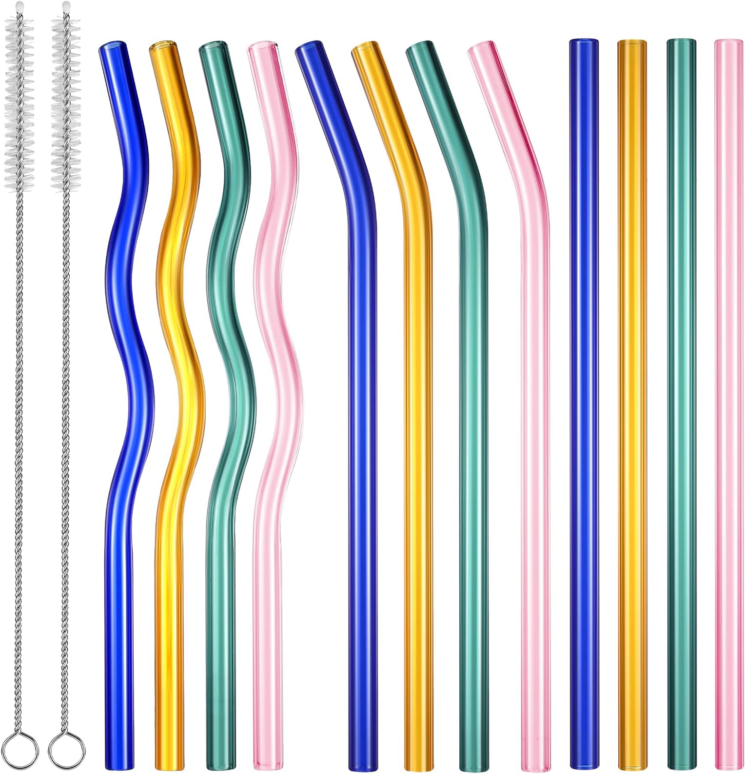 Amazon.com: 6-PACK Wavy Glass Straws,7.87"×8MM Reusable Colorful Glass ...