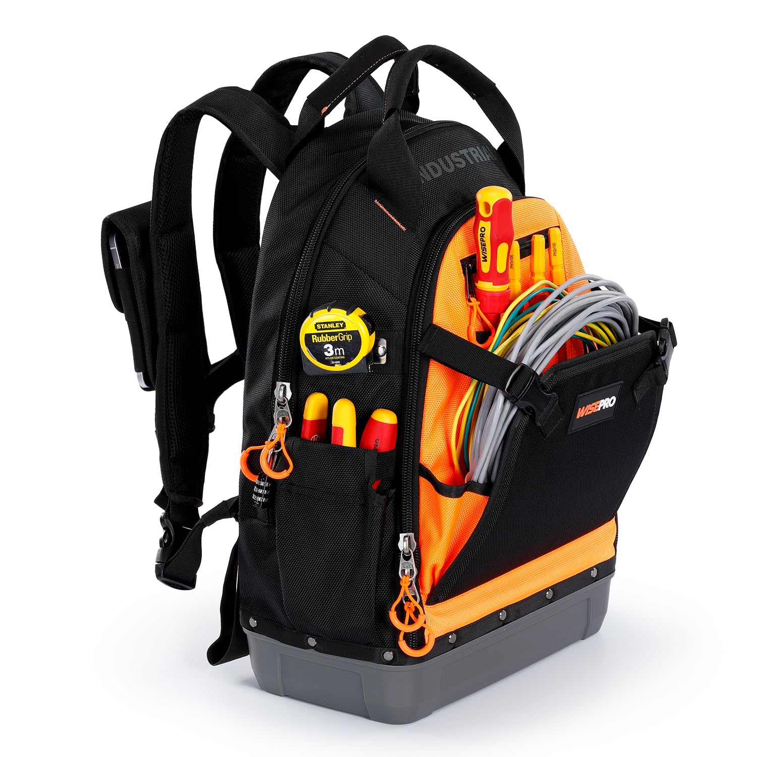 WISEPRO Tool Bag Backpack, Heavy Duty Tradesman Backpack Electrician ...