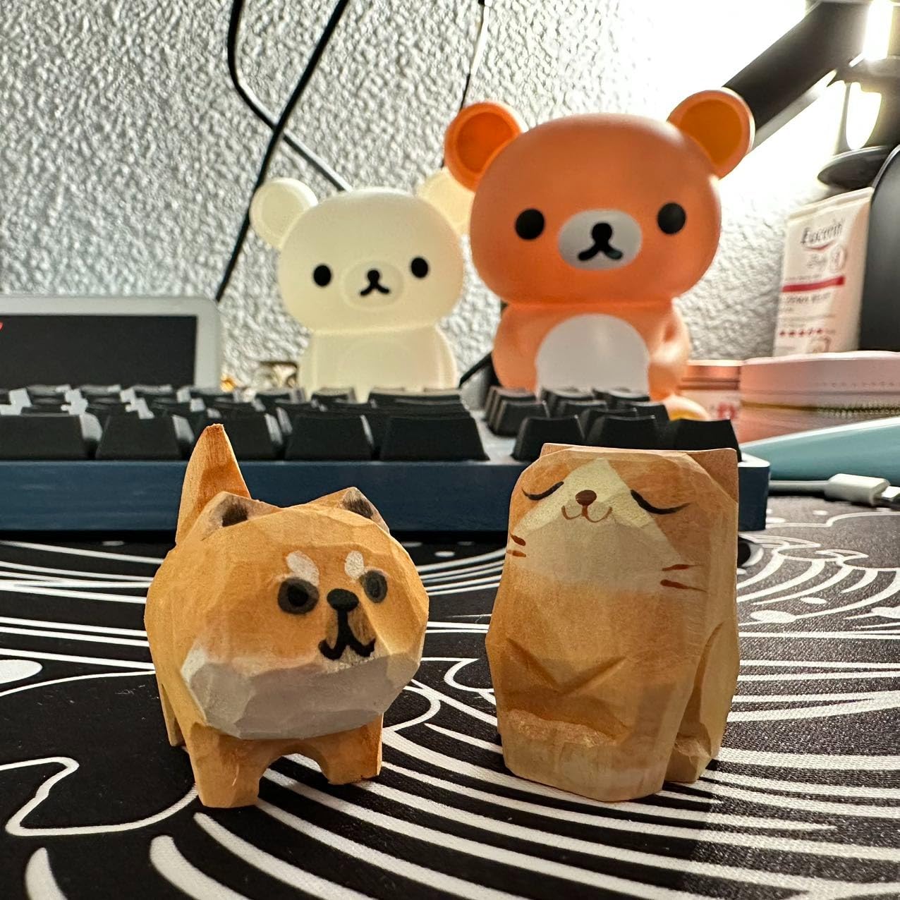 Amazon.com: Qomamount Cute Small Dog Cat Statue Wooden Home Decor,Hand ...