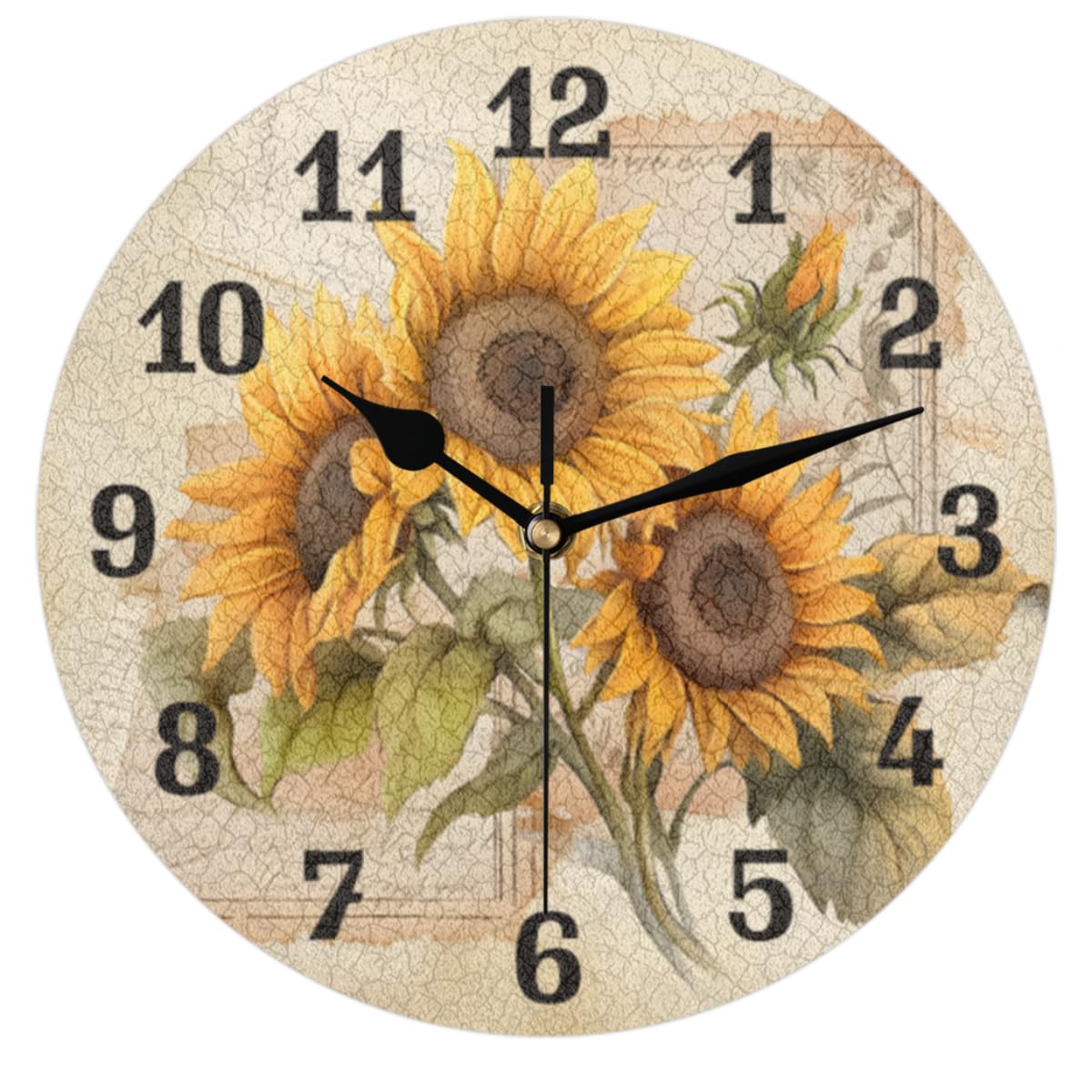 Amazon.com: OMFUNS Vintage Sunflower Wall Clock Silent Non-Ticking ...