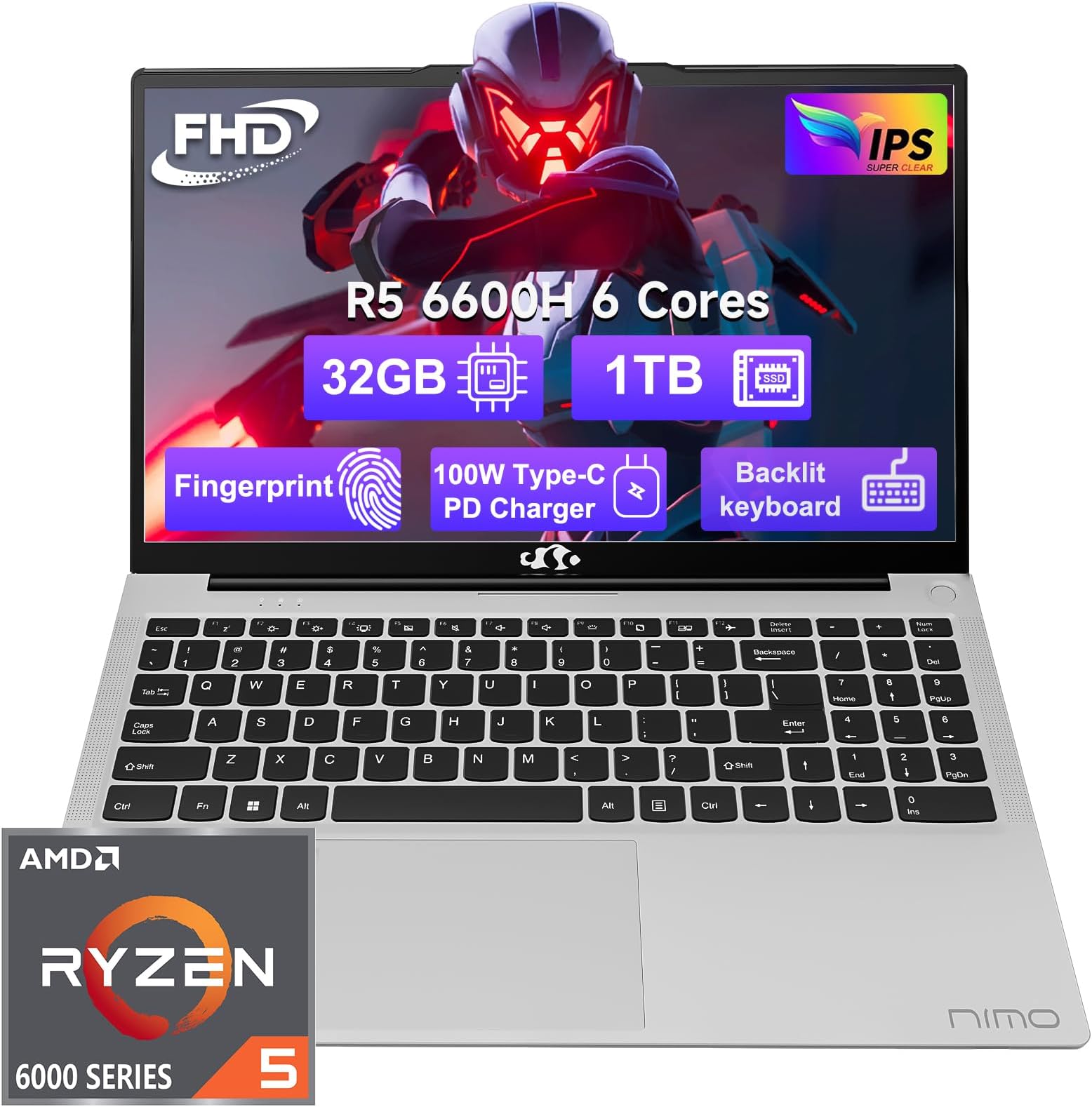 Amazon.com: NIMO Laptop, 15.6 FHD-Laptop, 32GB RAM 1TB SSD, 6 Cores AMD ...