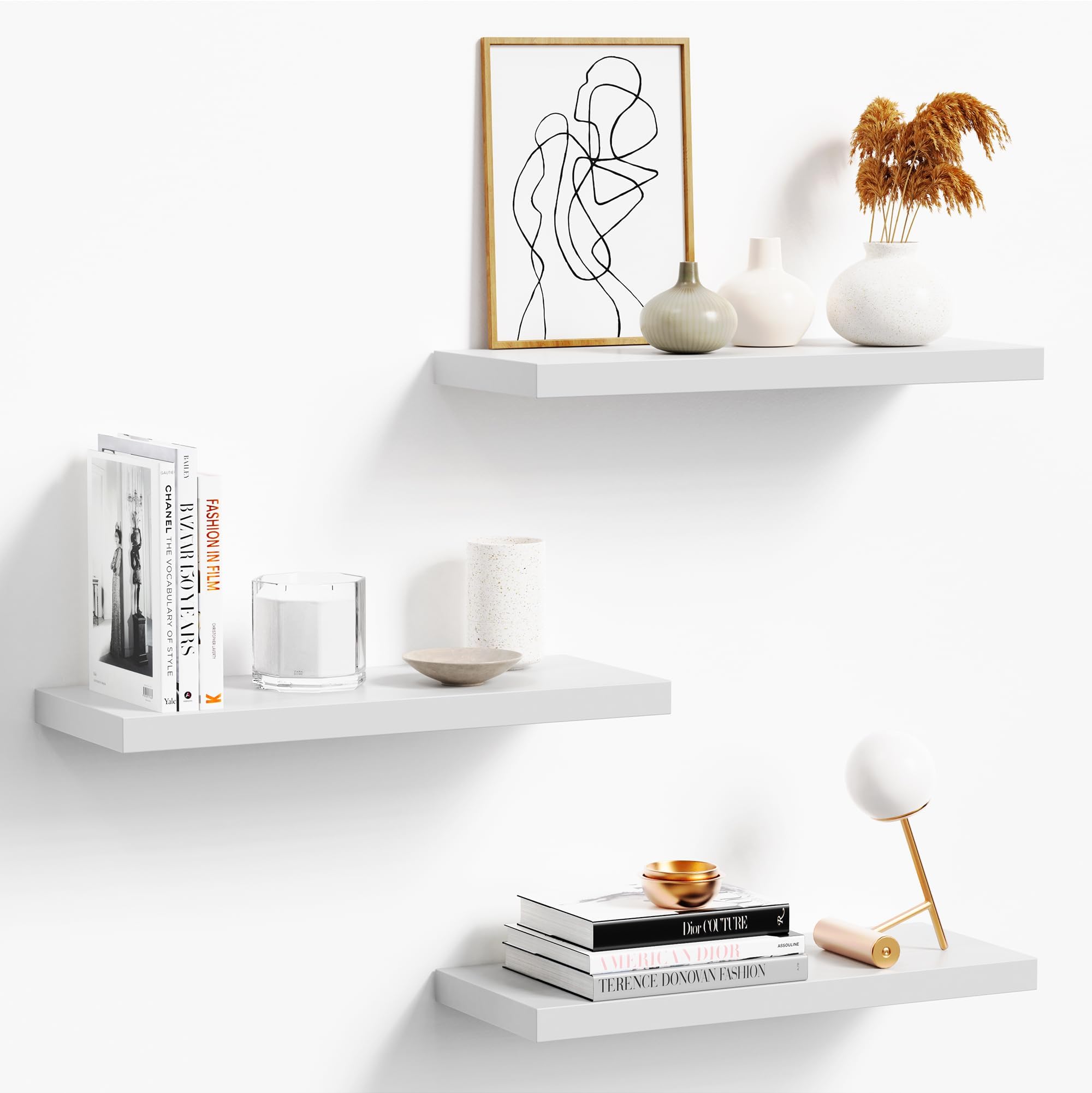 Amazon.com: ISYOKE White Floating Shelves Set of 3 Wall Mounted Modern ...