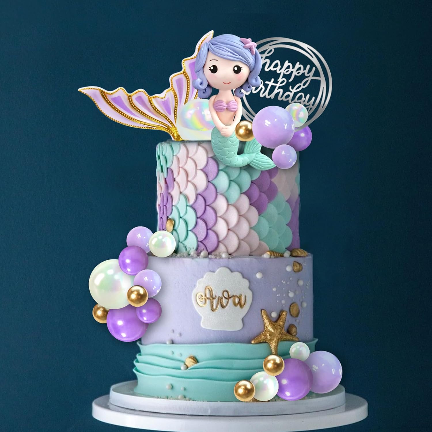 Amazon.com: DRWATE Mermaid Cake Toppers Under the Sea Tail Cake ...