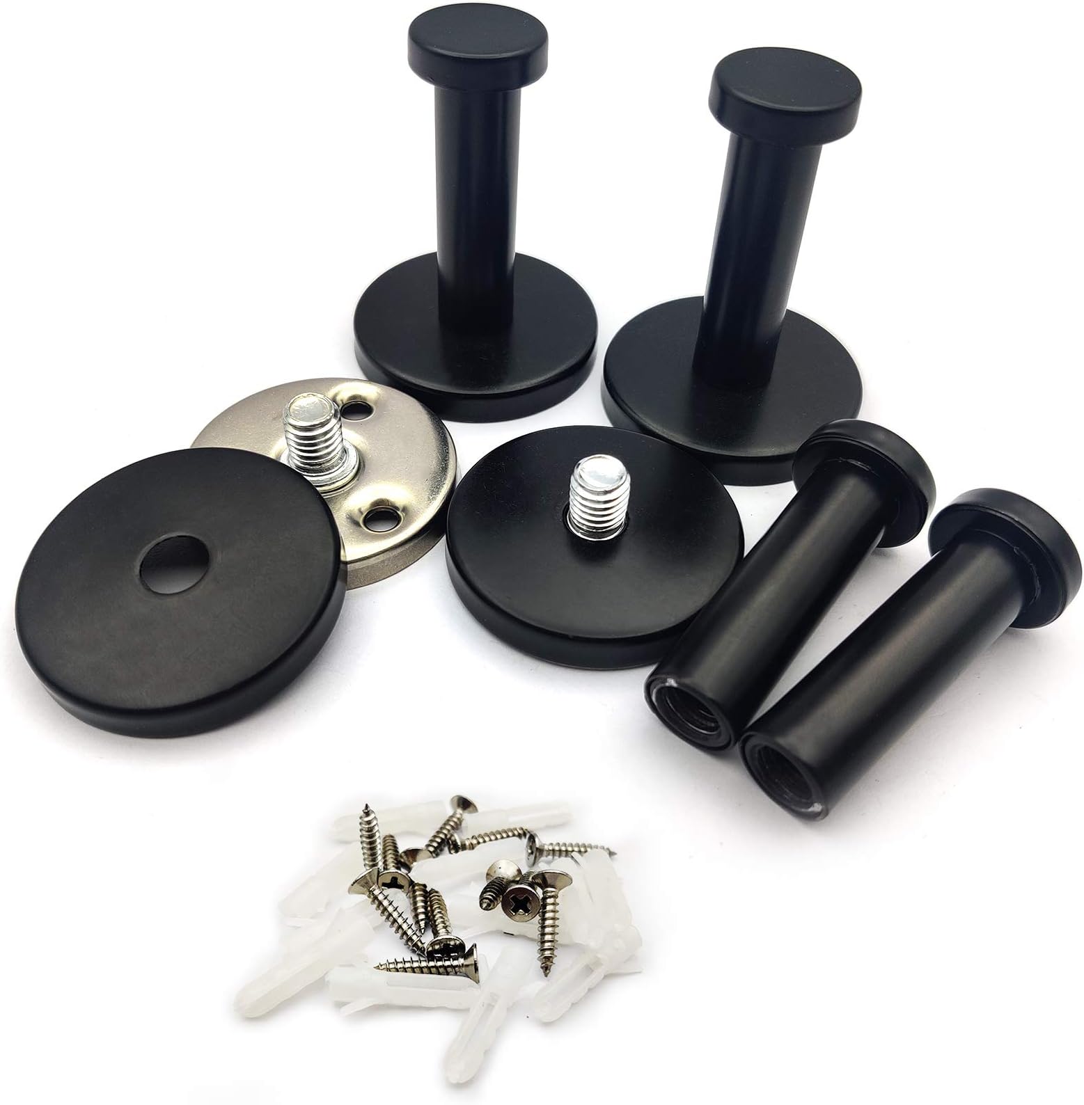 4 Black Round Wall Hooks - Stainless Steel Concealed Coat Robe Hooks ...