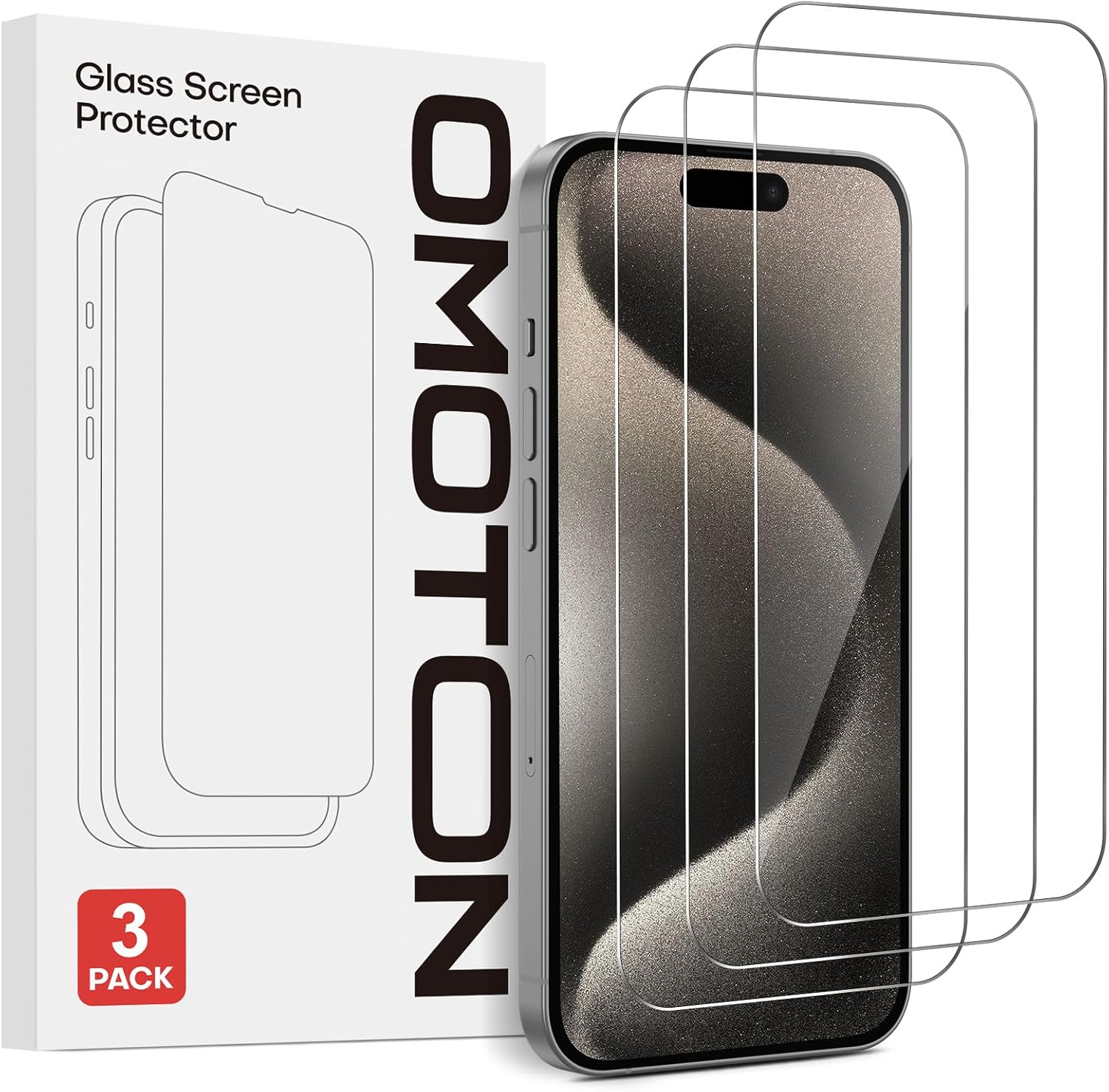 OMOTON Screen Protector for iPhone 15/15 Pro, Premium Tempered Glass ...