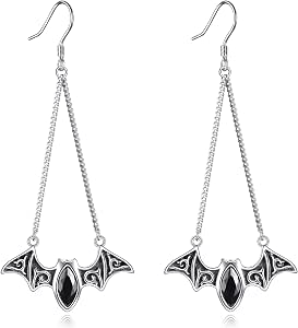 Amazon.com: AOBOCO Sterling Silver Black Bat Dangle Earrings Halloween ...