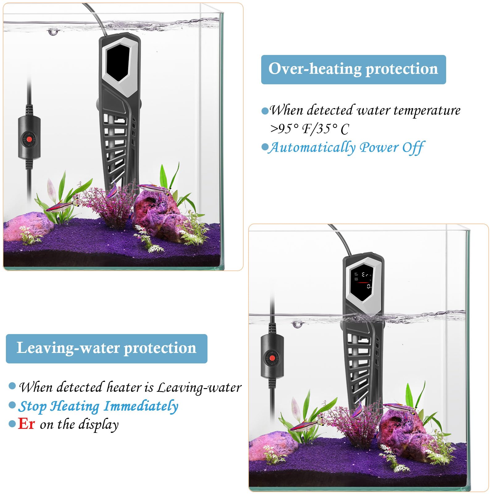 HITOP 800W Titanium Aquarium Heater: Digital Fish Tank Heater with ...