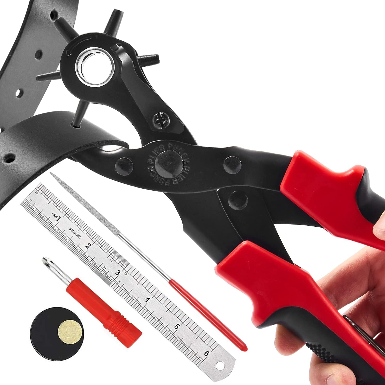 Leather Hole Punch Belt Puncher Tool Set, YEESON Professional Revolving ...